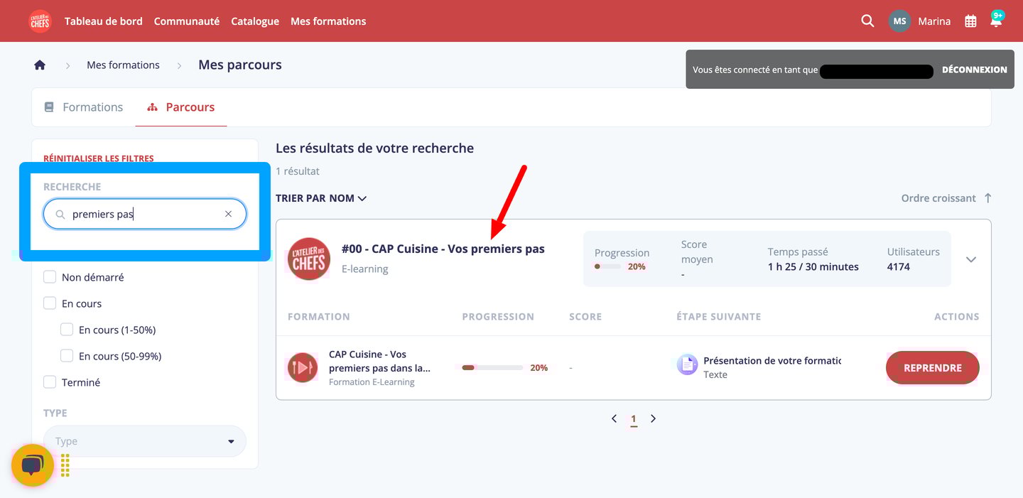 Comment trouver mon premier Parcours et suivre la formation dans l'ordre